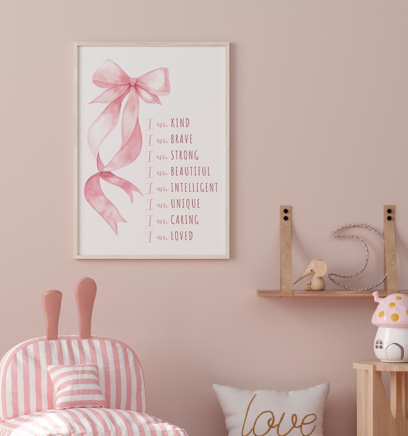 Pink Bow Positive Affirmations Print for a Girl, Printable ...