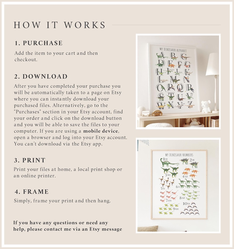 Dinosaur Alphabet & Numbers Wall Art, Dino ABC Kids Room Decor ...