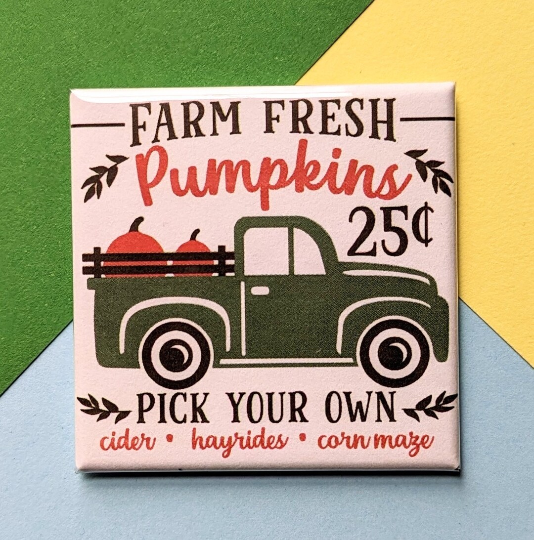 Happy Little Magnet - Fresh Farm Pumpkins - 2 Inch Square Magnet - Fall ...