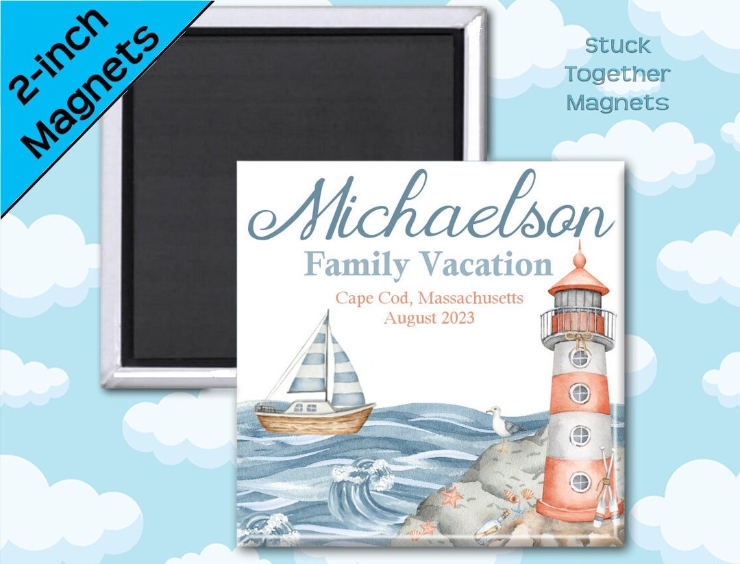 Nautical Family Vacation Favor Magnets - Two Inch Square Magnets ...
