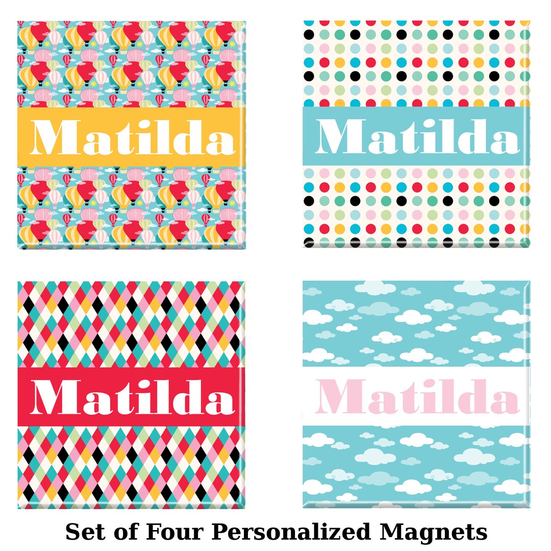 Personalized Name Magnets - Hot Air Balloons - Set of Four Magnets ...