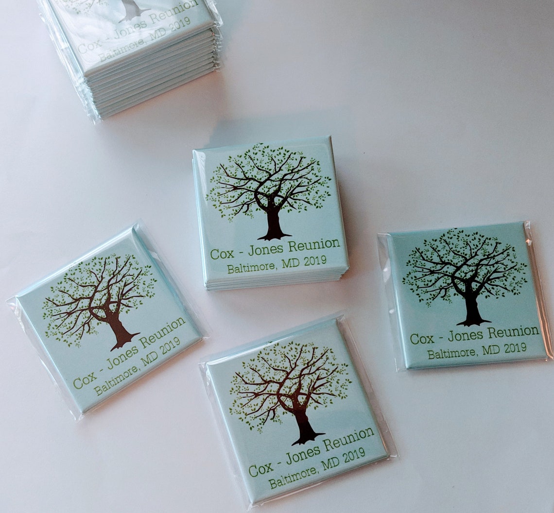 Family Reunion Favor Magnets - Family Tree - 2 Inch Square Magnets ...