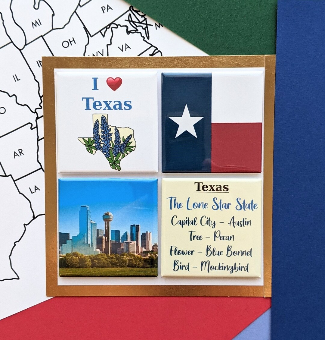 Texas Magnets - Dallas Skyline - Set of Four Magnets - State Magnets - Etsy
