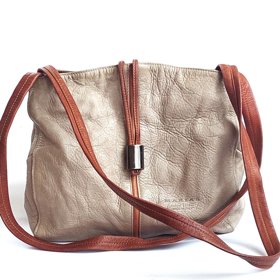 Vintage Italian Leather Shoulder Bag Tote, Soft Beige Tan Maria’s Vera ...