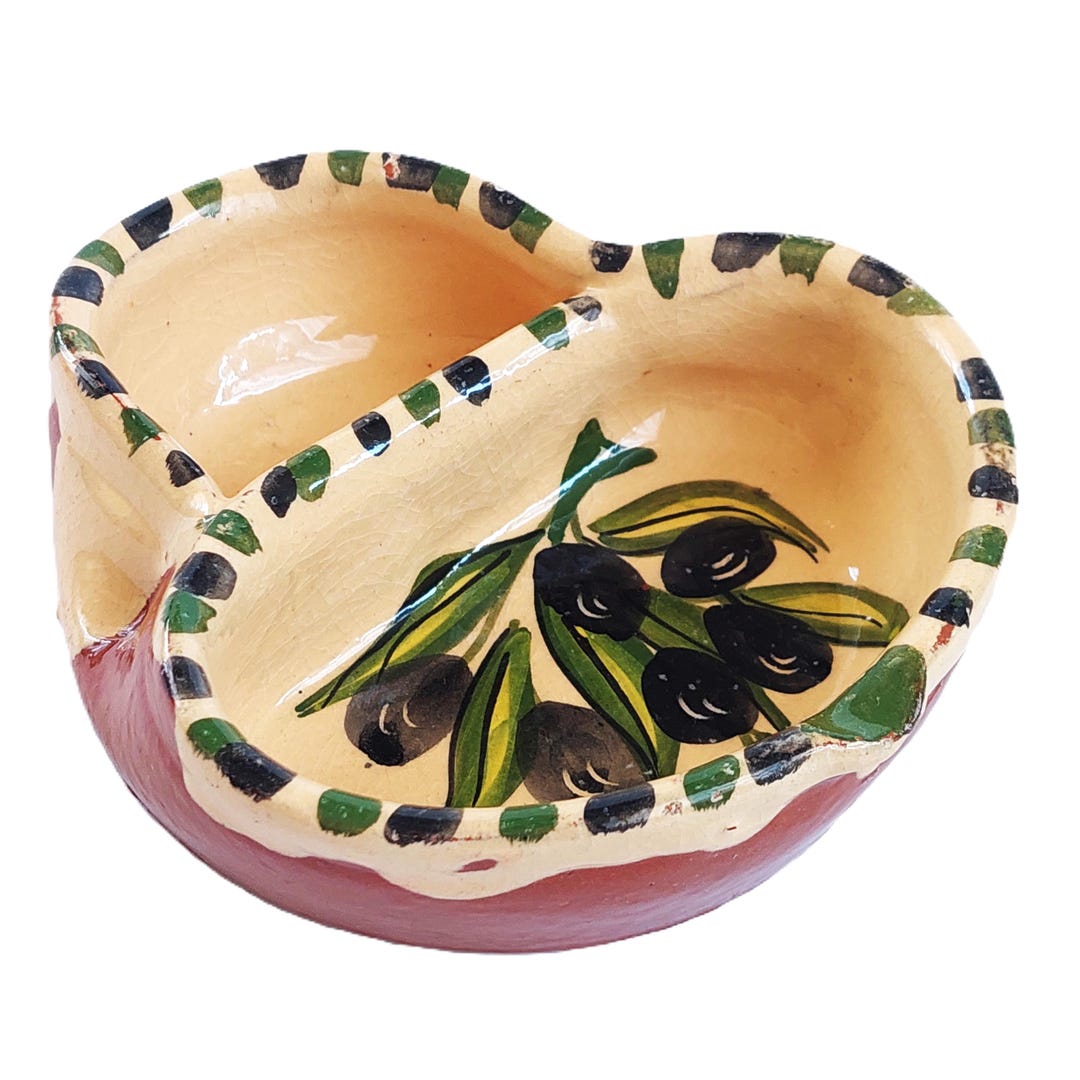 Vintage Handmade Greek Double Pottery Olives Pits Dish Traditional ...