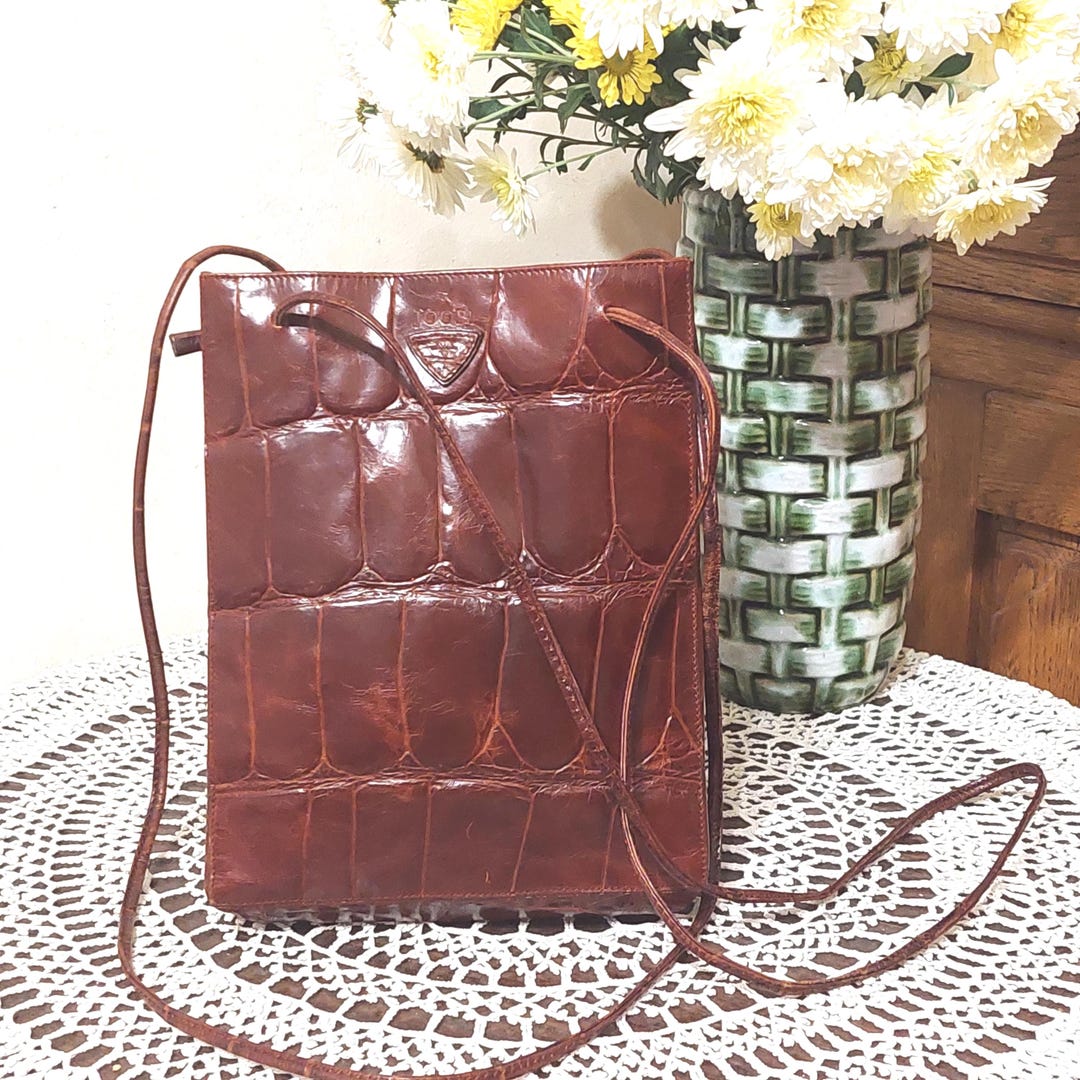 JOOP Handmade Leather Shoulder Bag Brown Embossed Vintage 90s Small ...