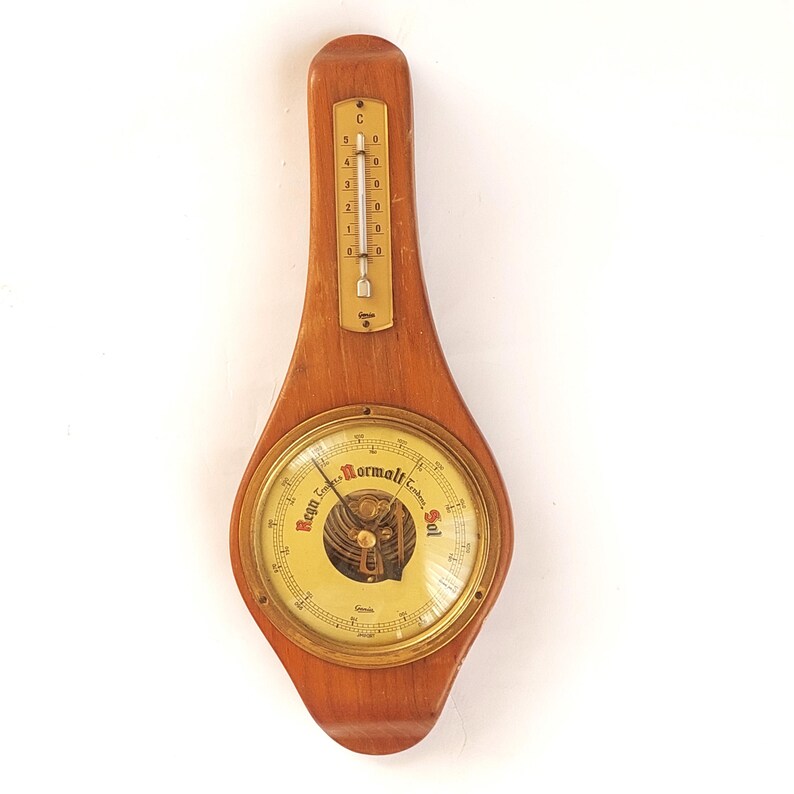 Vintage Wood Barometer Thermometer Genia Denmark Wall 2-in-1 Weather ...