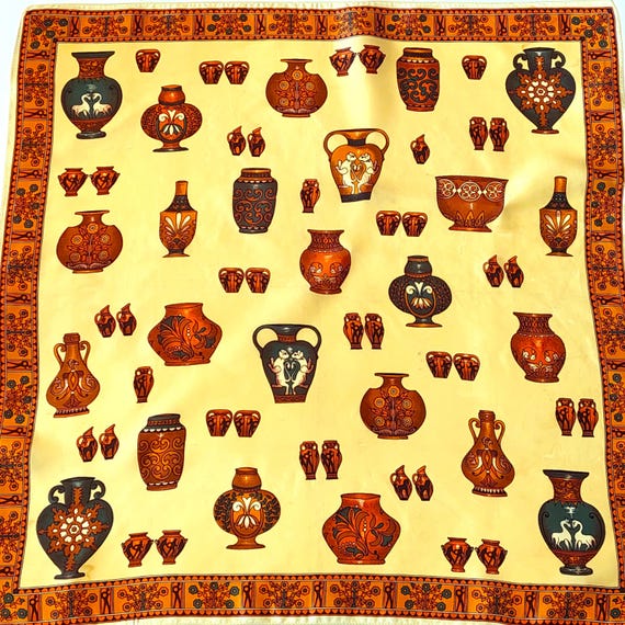 Vintage Greek Pottery Print Satin Scarf: Terracotta A… - Gem
