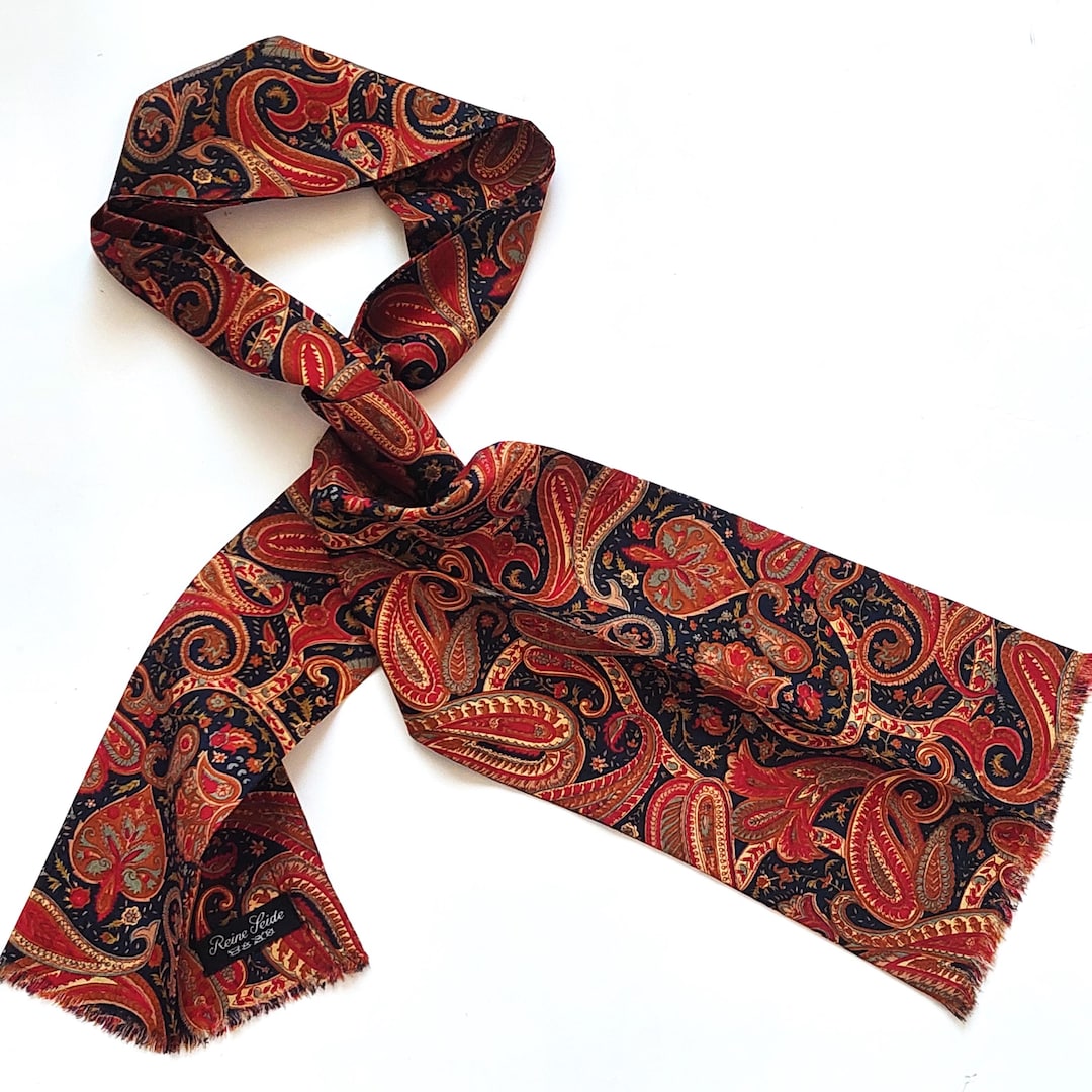 Vintage Silk Scarf for Men Paisley Pattern Red Navy Gold Opera Tuxedo ...