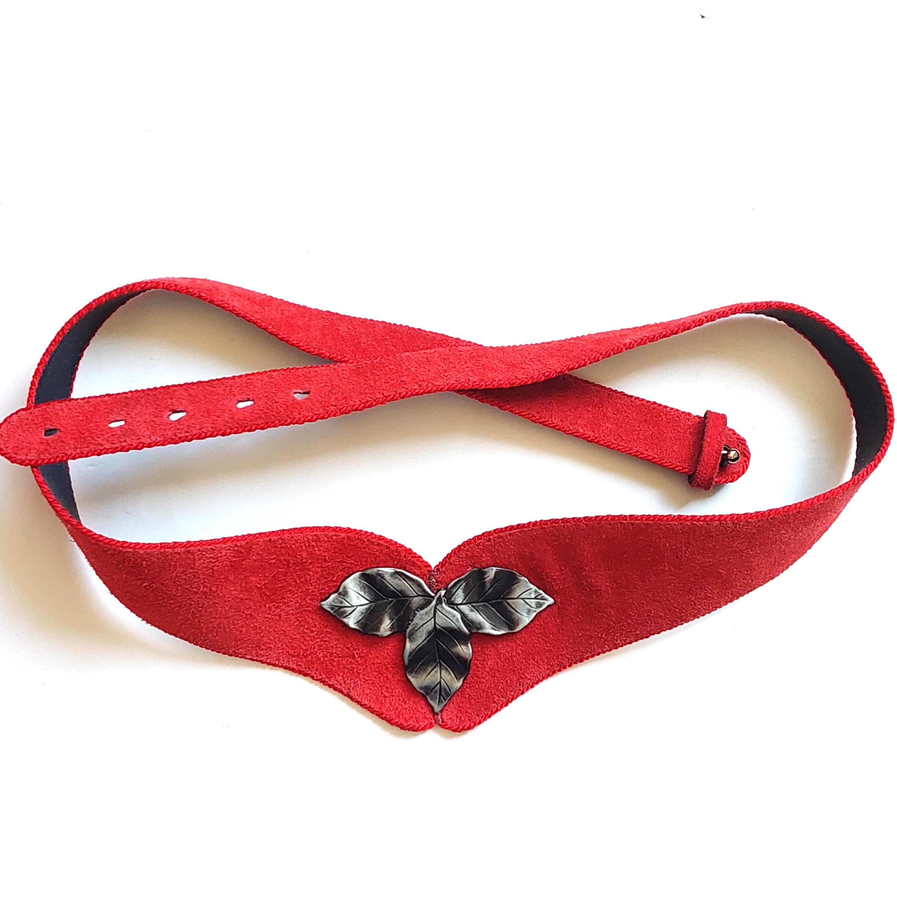 Vintage Dirndl Trachten Red Suede Leather Belt Heart Shape With Leaves ...