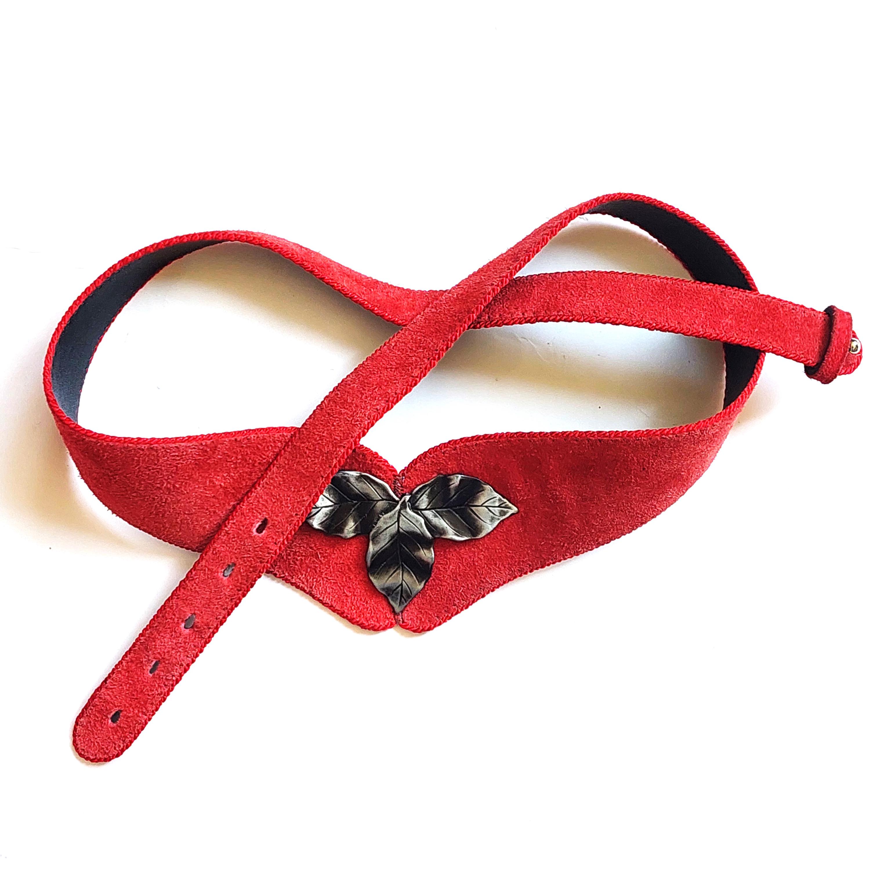 Vintage Dirndl Trachten Red Suede Leather Belt Heart Shape With Leaves ...