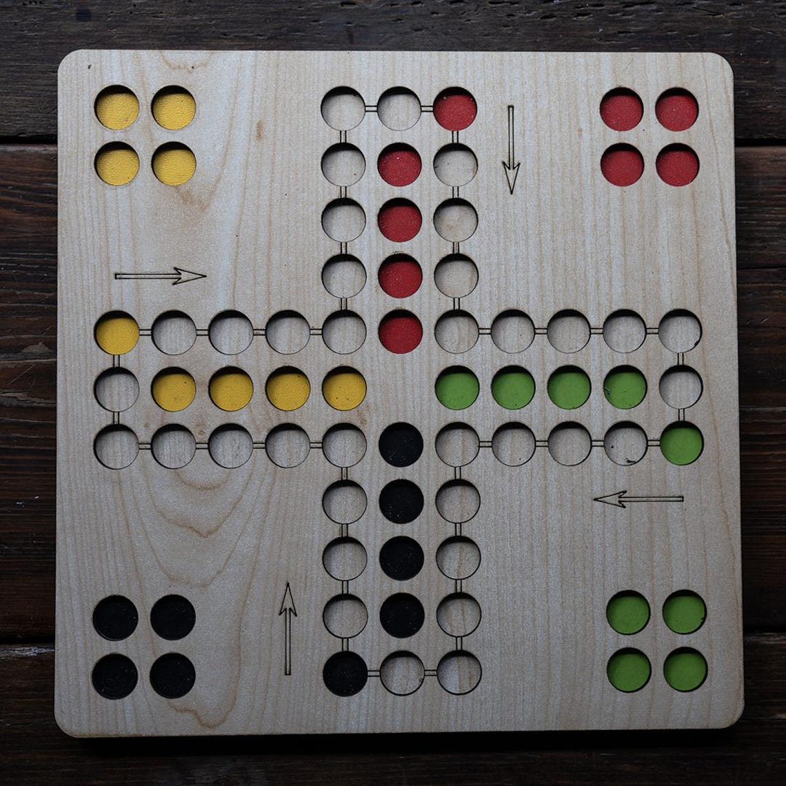 Handcrafted Wooden Ludo Game Board - 10x10 Inches, Rustic Family Game ...