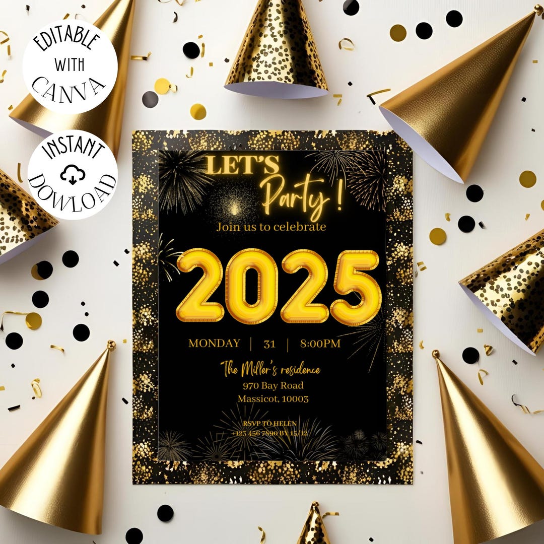 New Year's Eve Invitation Card Template: Editable, Instant Download ...