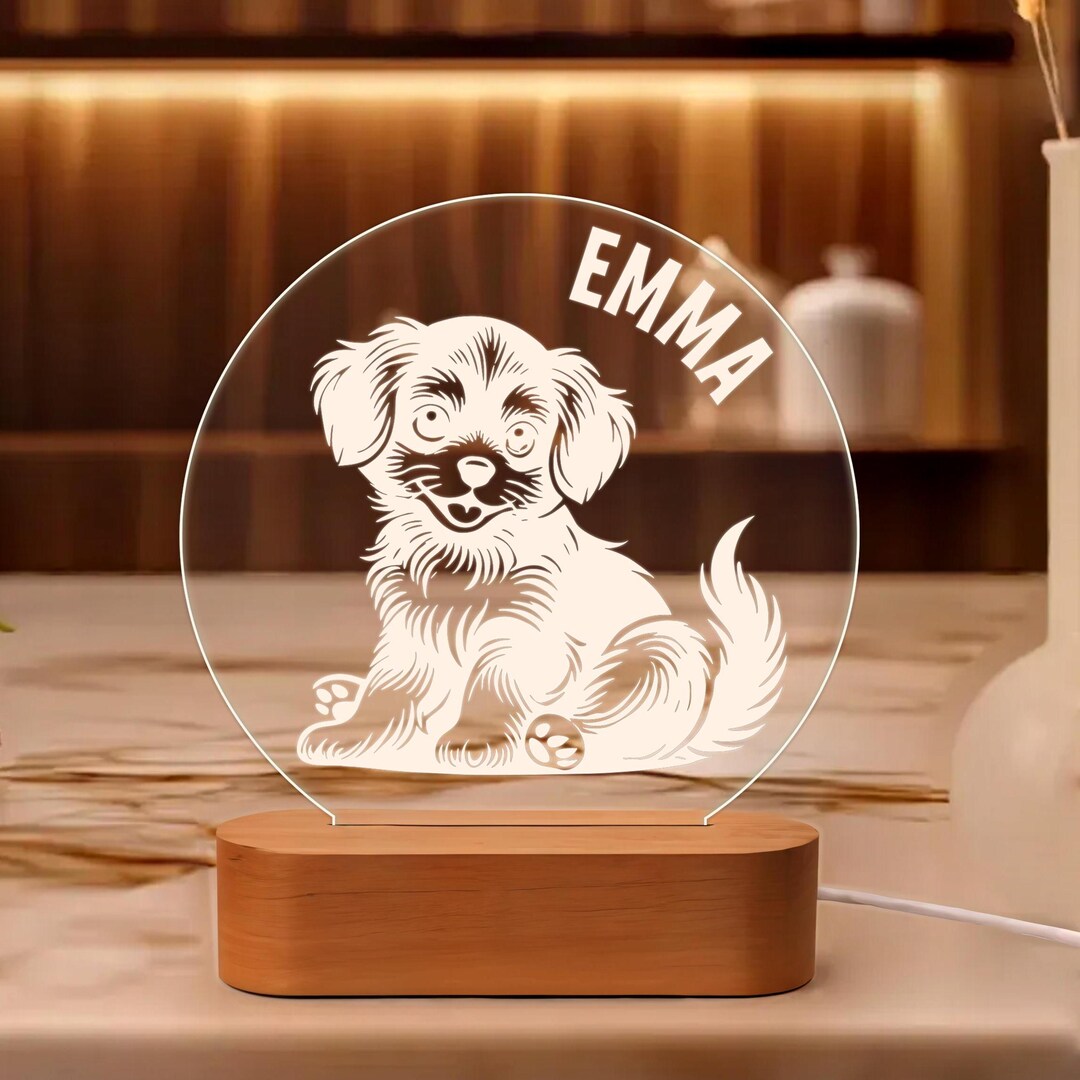 Custom Dog Night Light for Kids, Personalized Puppy LED Lamp, Engraved ...