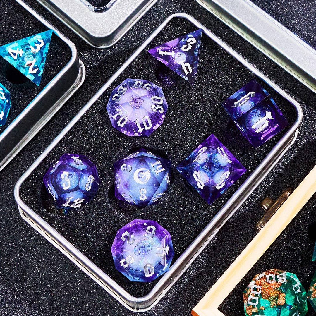 Dark Moon Liquid Core Galaxy Dnd Dice Set for Gifts, Moon Dungeons and ...