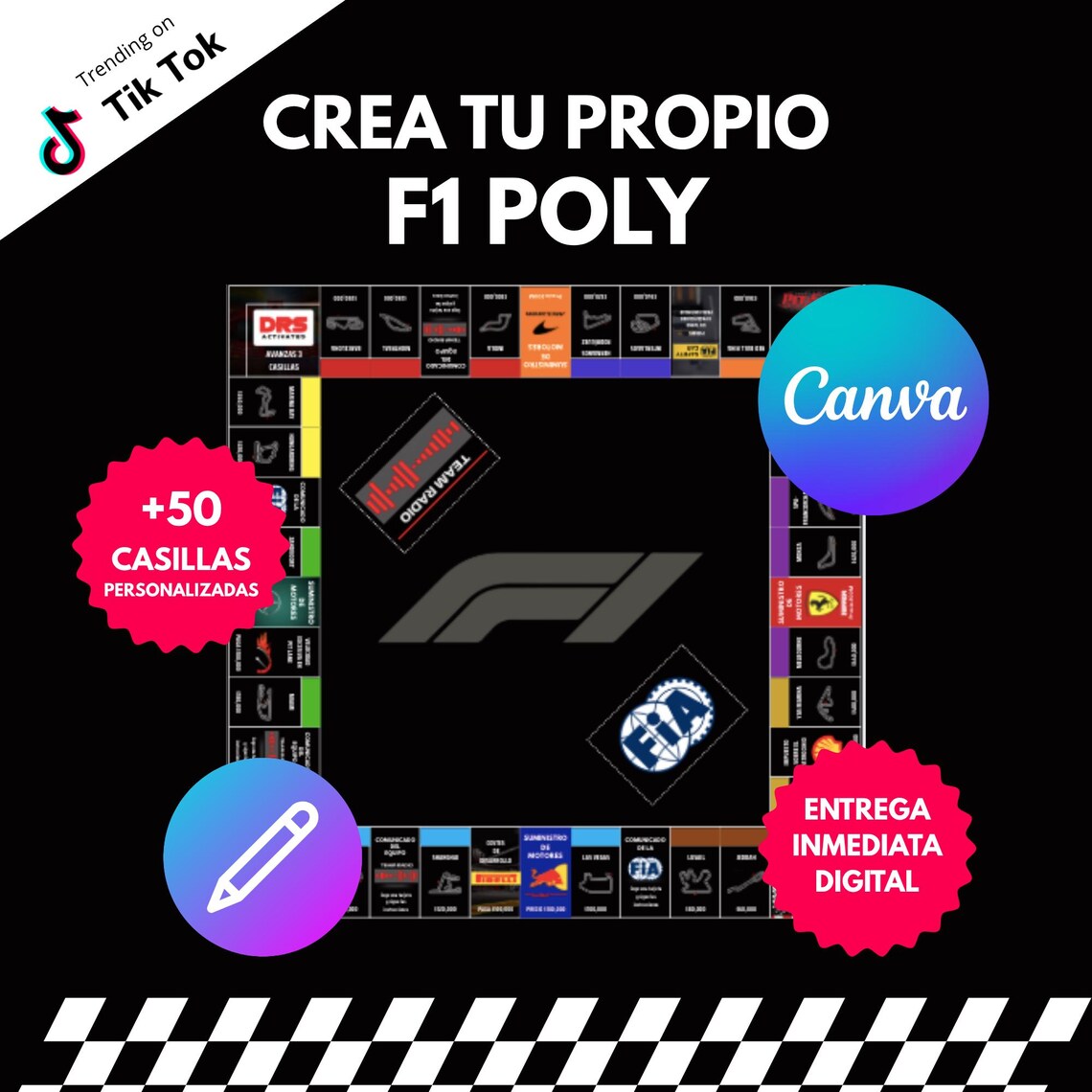 MONOPOLY F1™ Editable – Tablero Personalizable Estilo Monopoly X F1 ...
