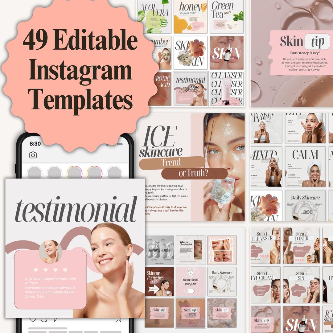 Plantillas De Instagram Para Esteticistas | 49 Posts Skincare Editables ...
