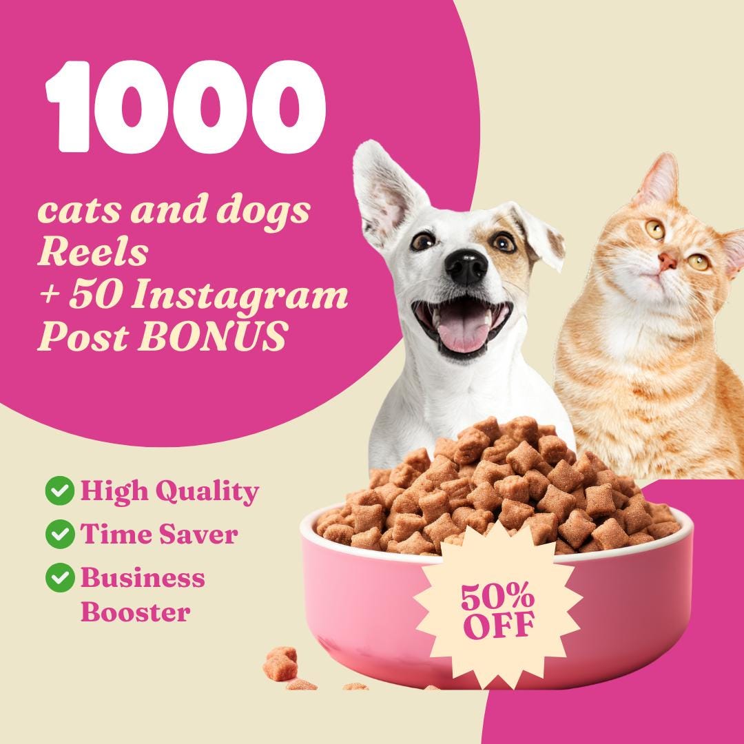 1000 Reels bundle of funny cats and dogs + 50 Instagram & Facebook ...