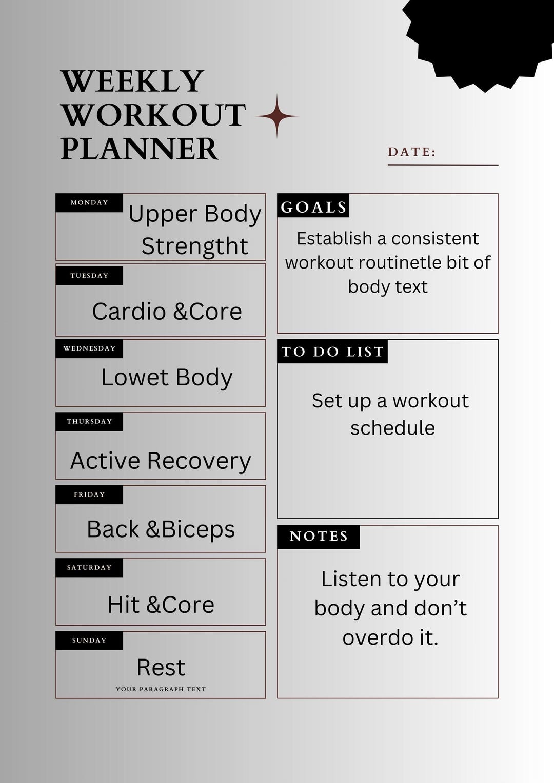 Weekly Fitness Planner Printable, Workout Planner, Vitamin Intake ...
