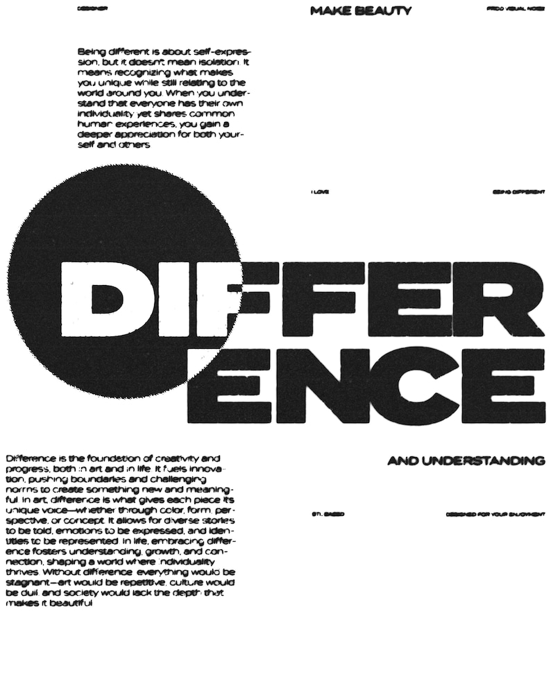 Difference, Typography Focused Poster Design, Black and White ...