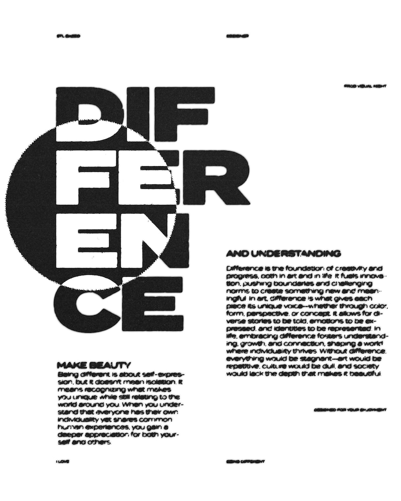 Difference, Typography Focused Poster Design, Black and White ...