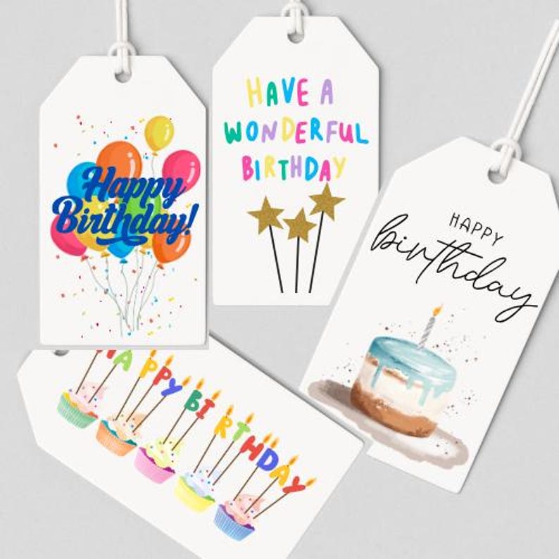 Printable Birthday Gift Tags | Digital Download | 4 Design Bundle Pack ...