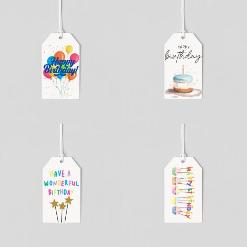 Printable Birthday Gift Tags | Digital Download | 4 Design Bundle Pack ...