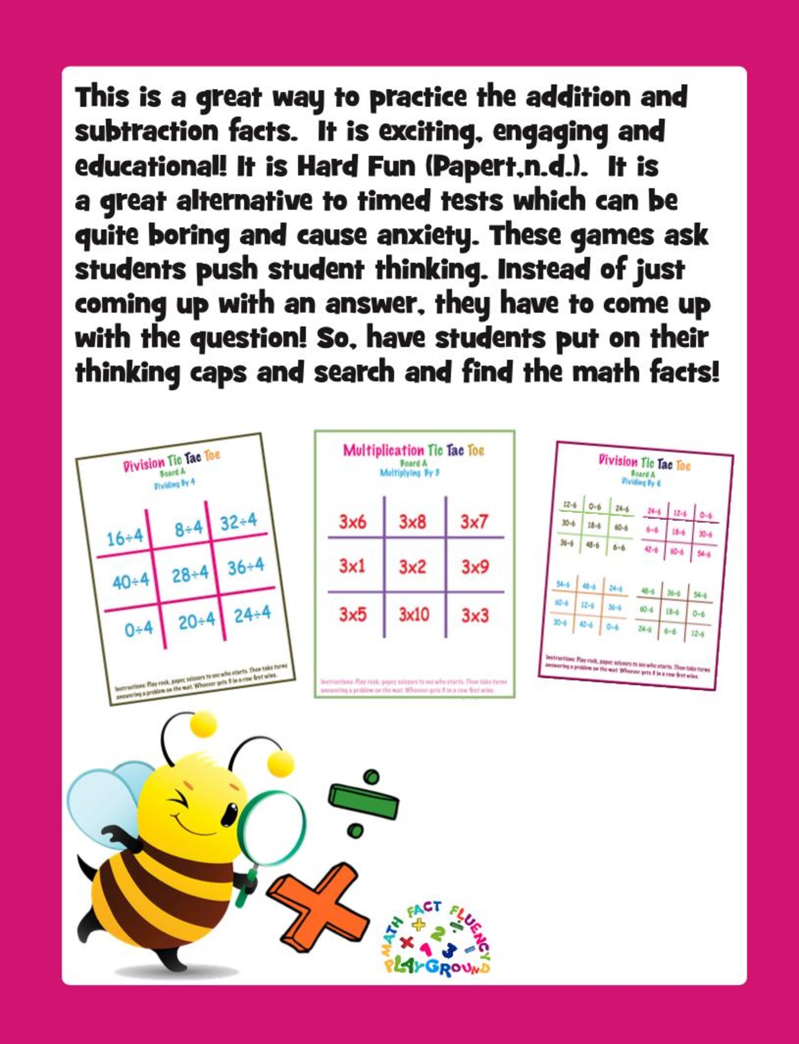 Multiplication & Division Tic-tac-toe - Etsy
