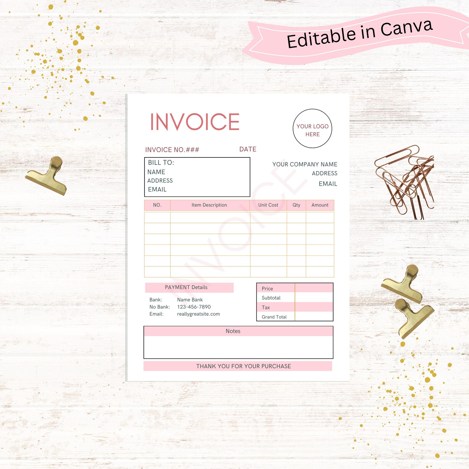 Custom Invoice, Editable Invoice Template, Small Business, Printable ...
