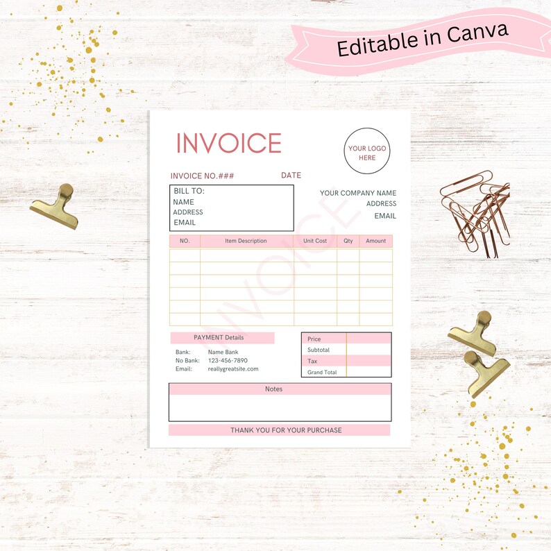Custom Invoice, Editable Invoice Template, Small Business, Printable ...