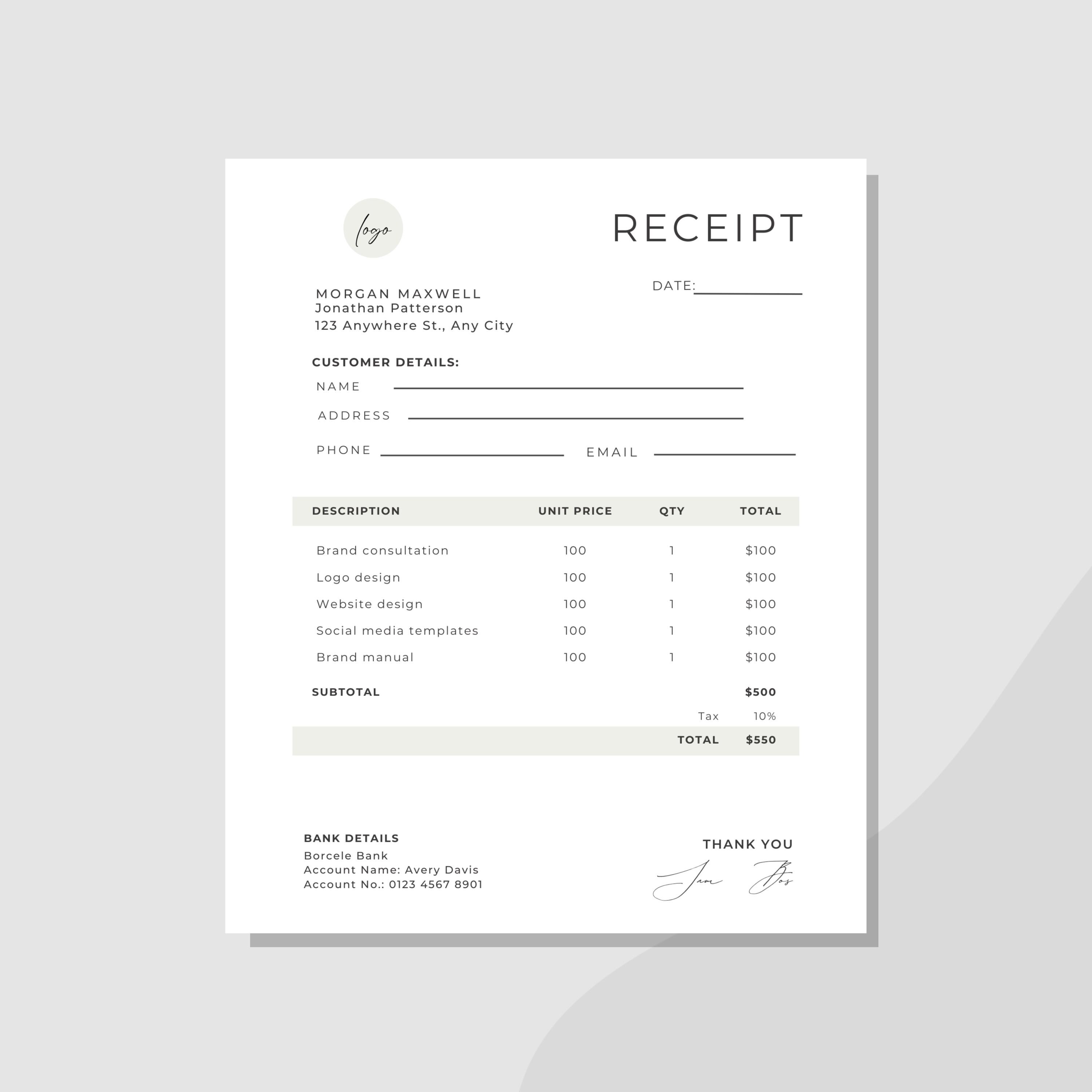 Custom Invoice Template and Receipt Template | Professional Business ...