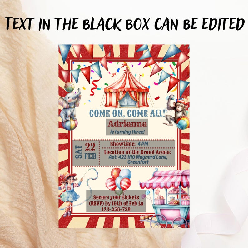 Editable Circus Birthday Invitation Template - Etsy
