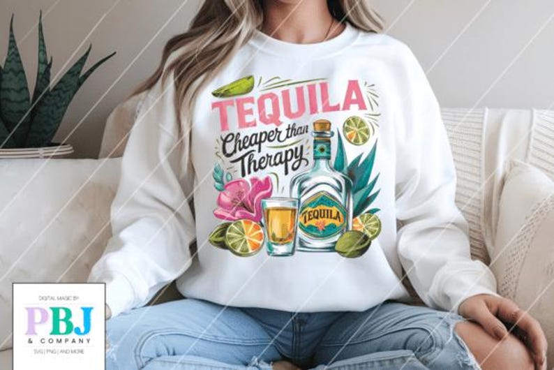 Tequila Helps PNG | Funny Summer Sublimation Design | Tequila Cheaper Than Therapy Quote | PNG ...