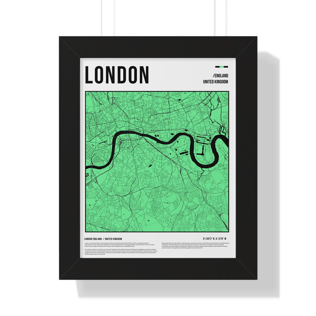 Modern London Map Framed Poster | Home Decor Art Print - Etsy