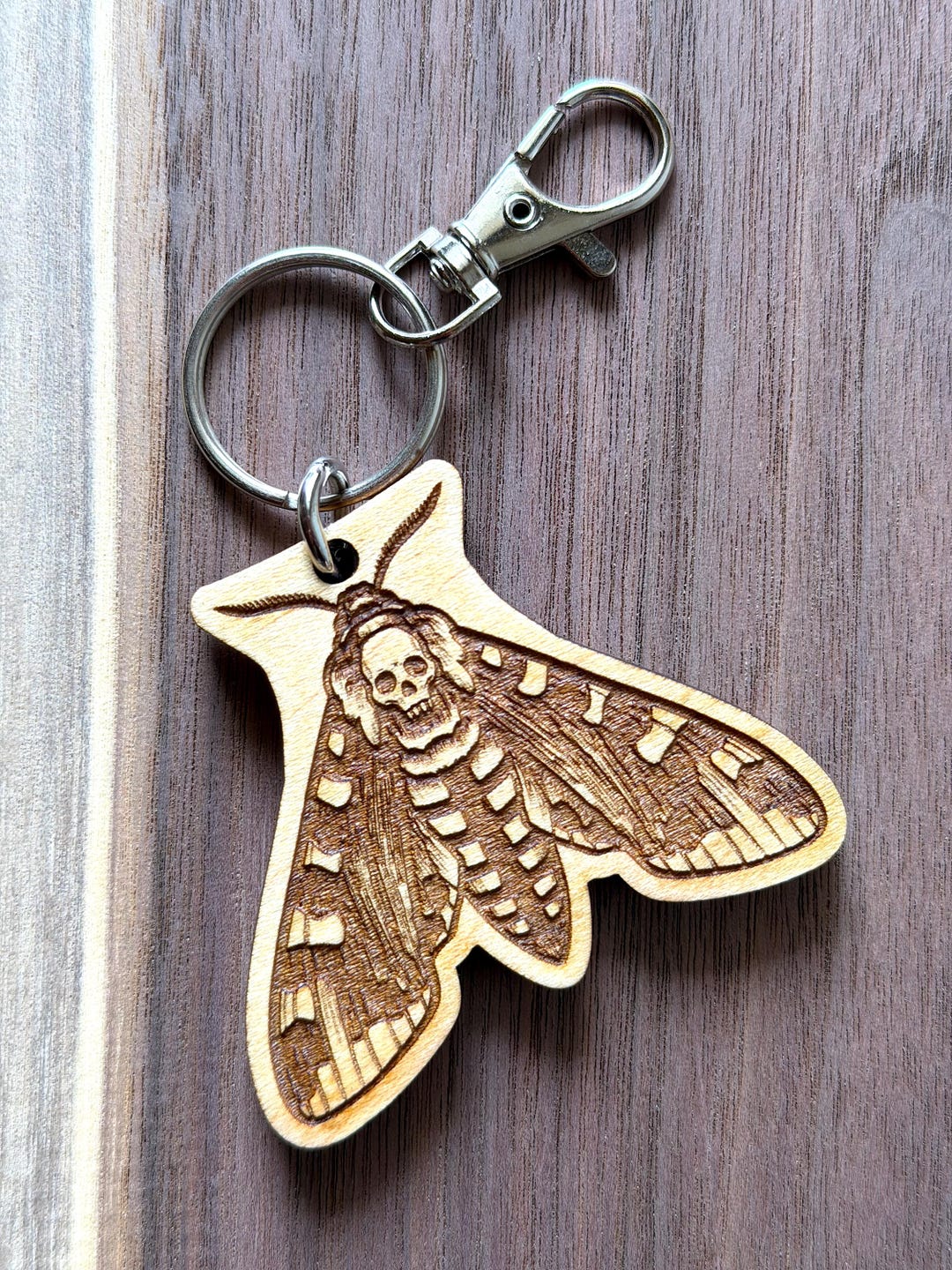 Laser Engraved Death Moth Keychain | Maple Hardwood Skull Moth Key Fob ...