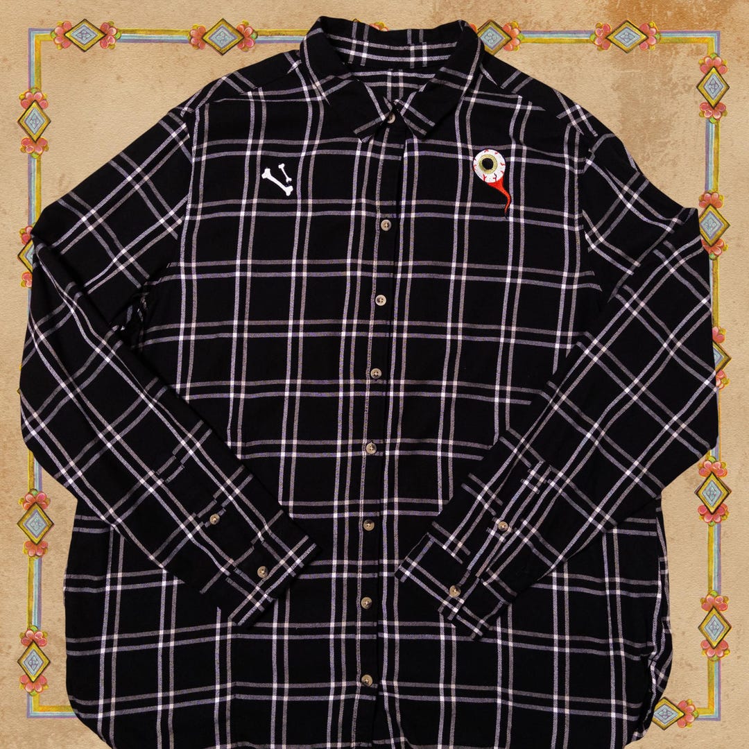 Eyeball and Bones Embroidery on Upcycled Flannel With Pockets Large - Etsy