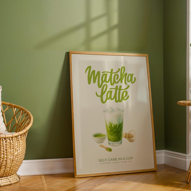 Matcha Latte Printable Wall Art - Aesthetic Kitchen Decor - Digital ...
