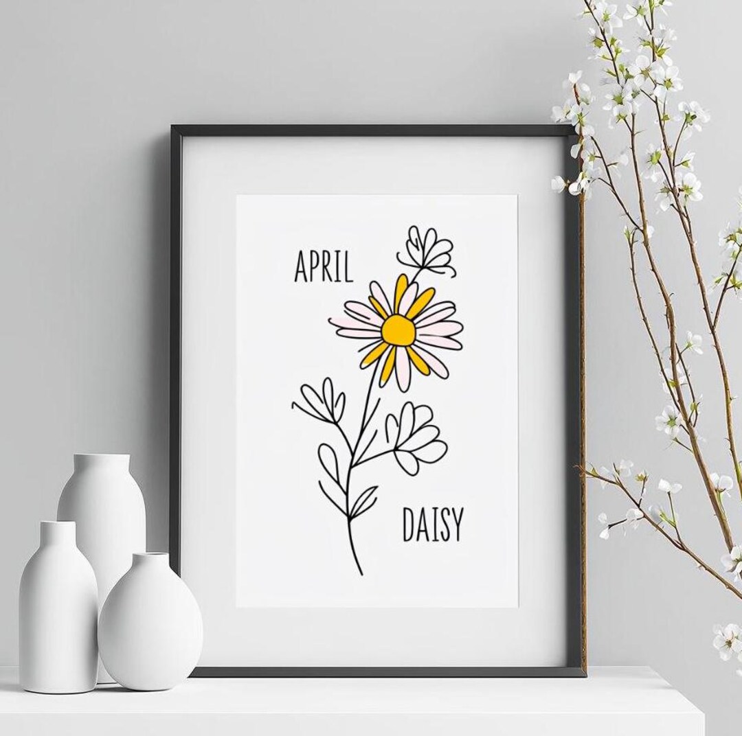 April Birth Flower Poster, Daisy Birth Flower Wall Art Print, Daisy ...
