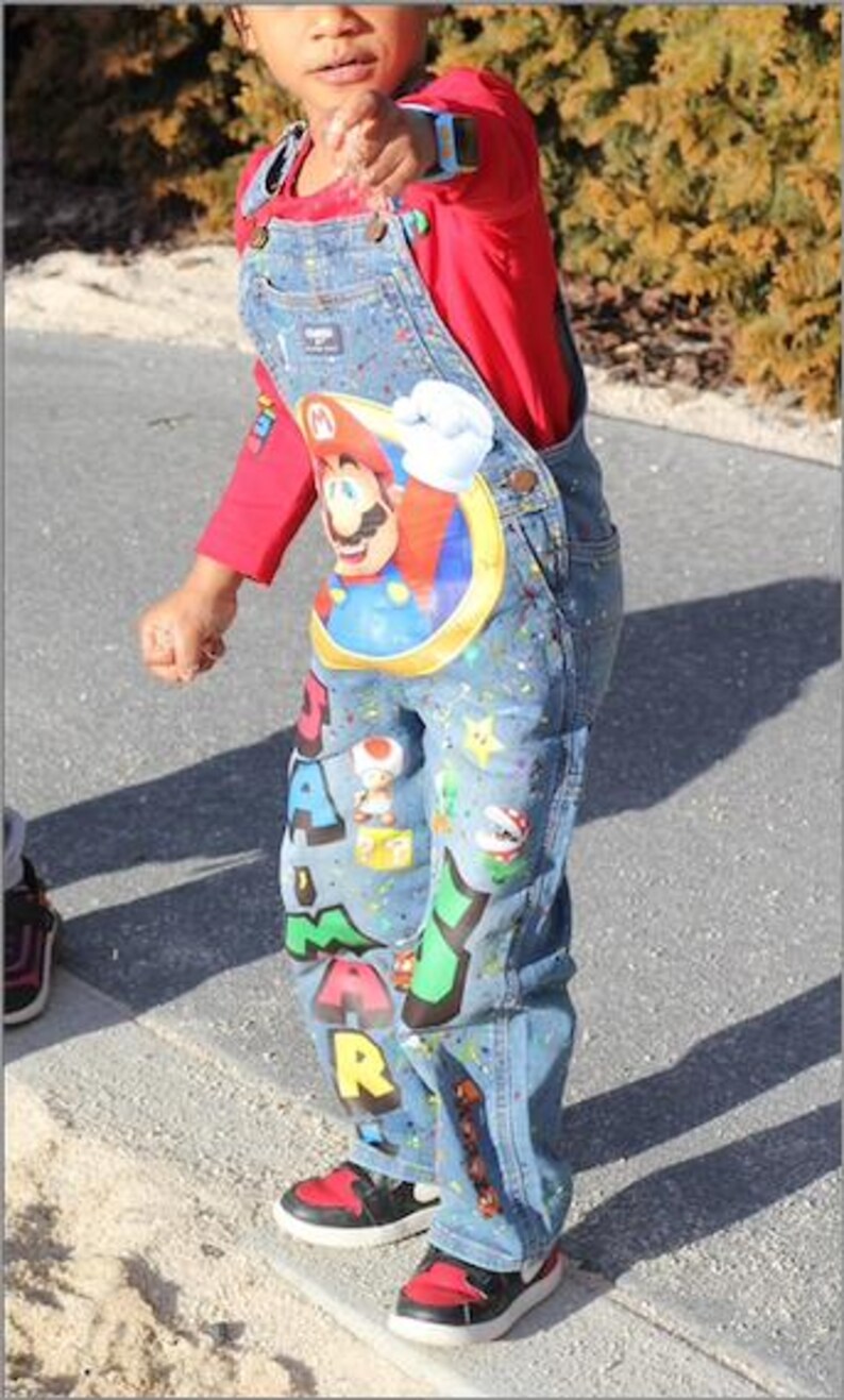 Super Mario/galaxy/overalls/sets/free Paint Splatter/front & Back/kids ...