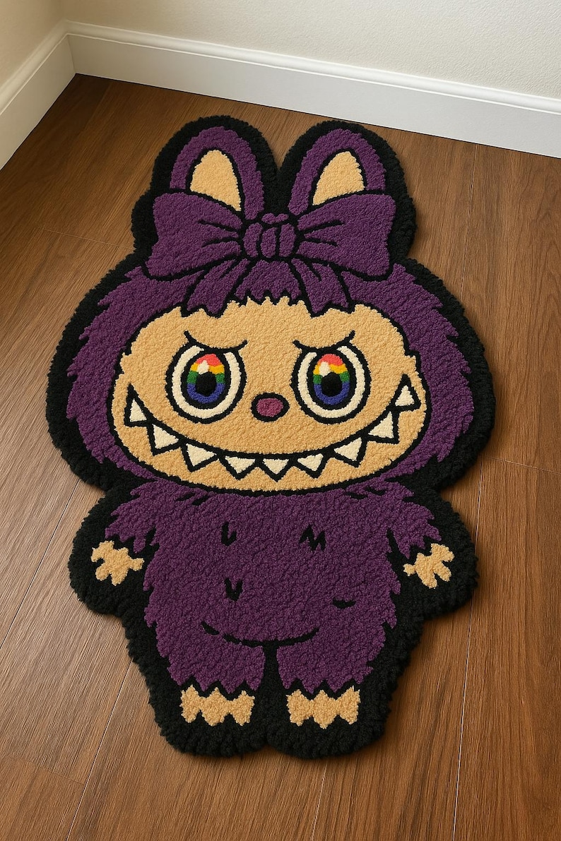 Purple Labubu Tufted Rug, 3D Funny Rug for Cool Room Decor, Unique Gift ...
