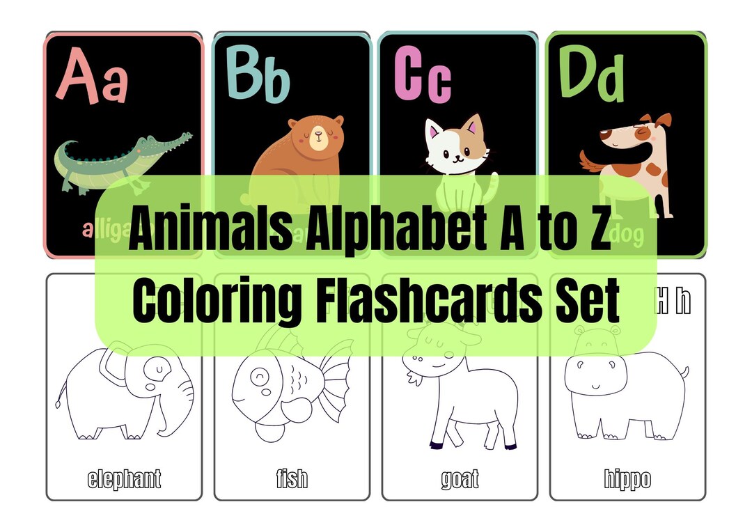 Animals Alphabet A to Z Coloring Flashcards Set - Etsy