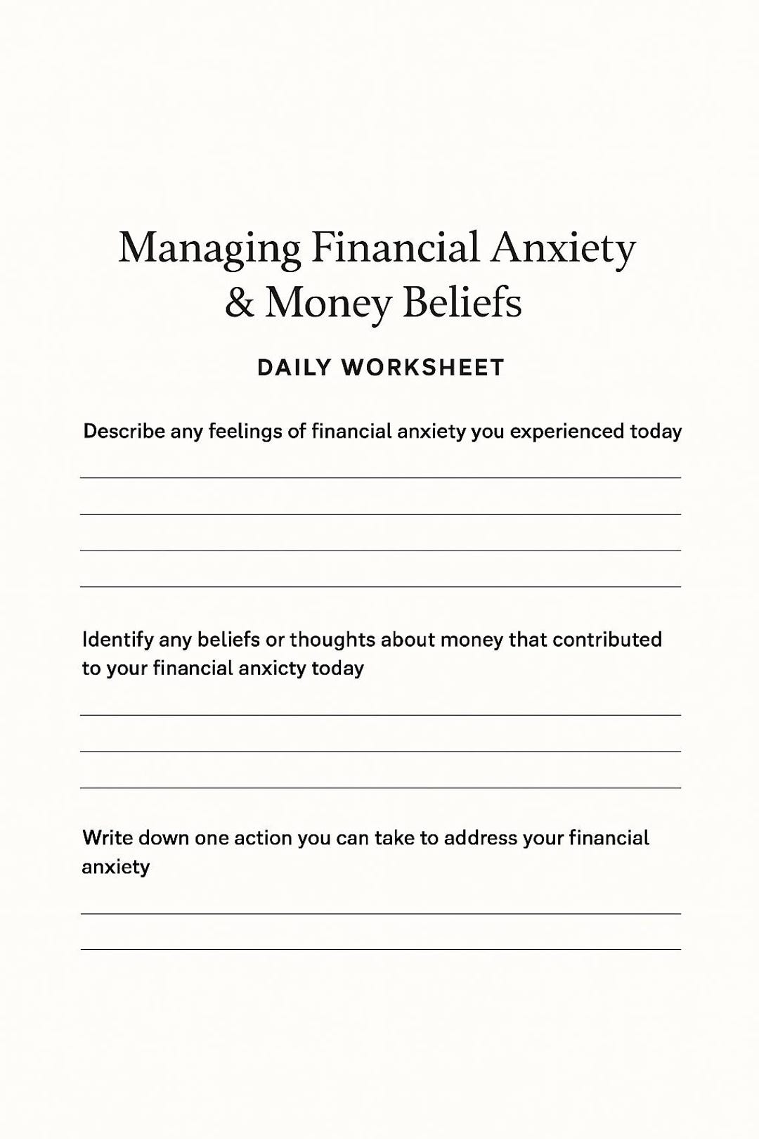 Financial Anxiety Money ,mindset Worksheets | Daily, Weekly ,monthly ...