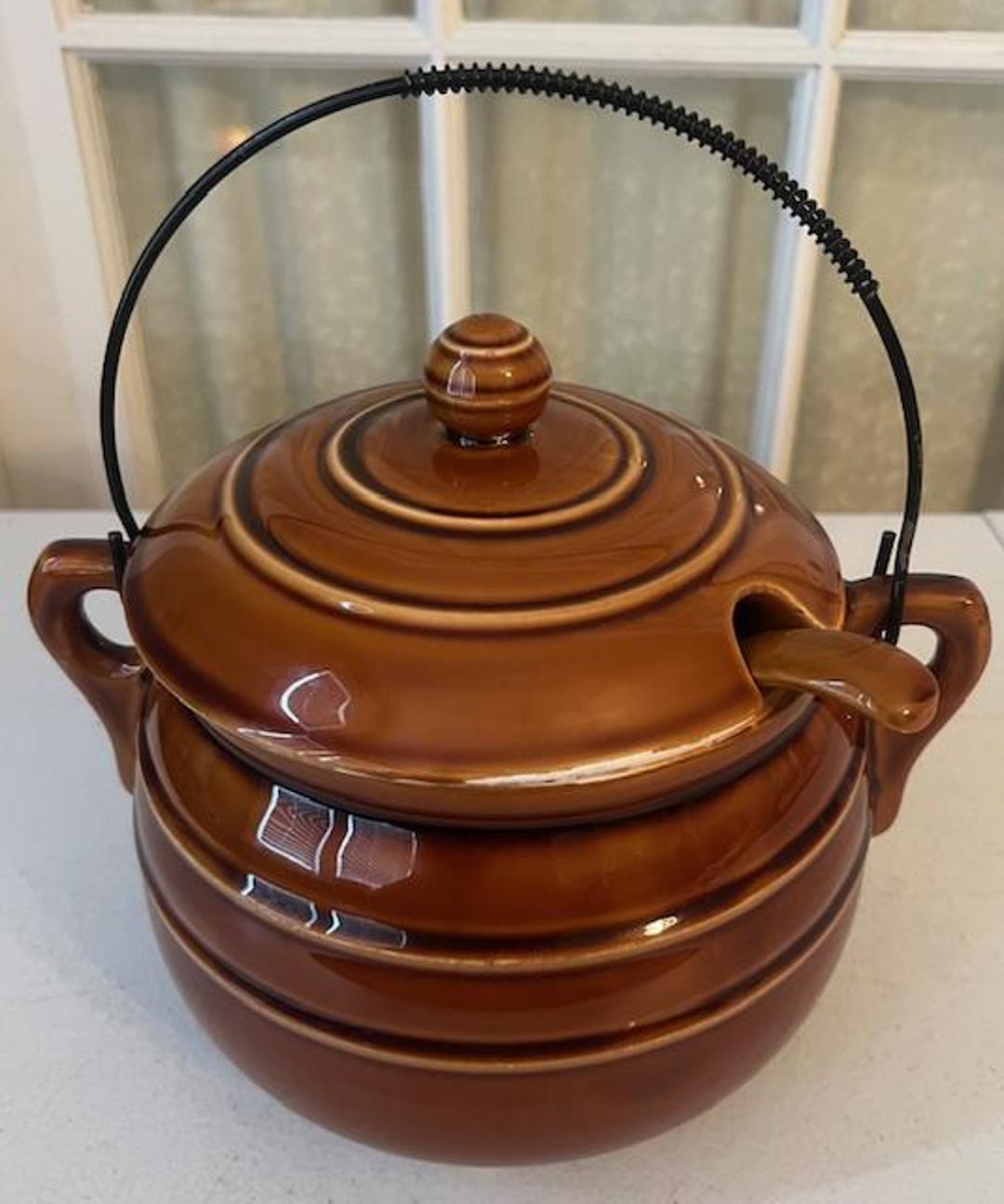 Ceramic Bean Pot With Lid & Ladle - Etsy