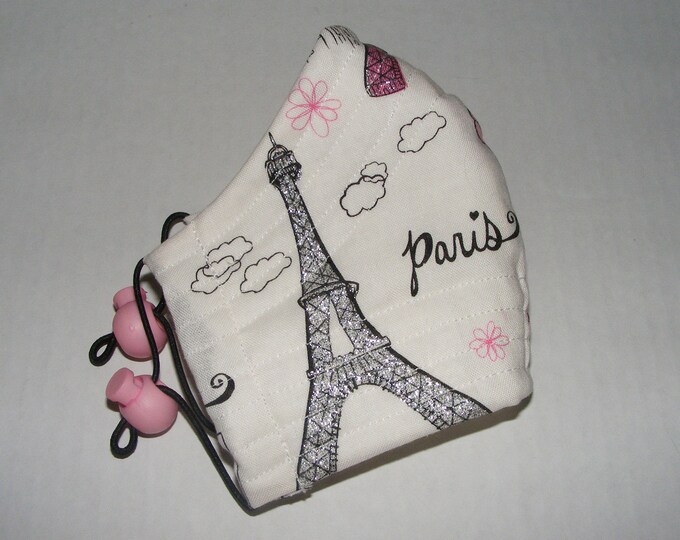 Paris Eiffel Tower Print Fabric Mask Pink Black Cream Large Size Face ...
