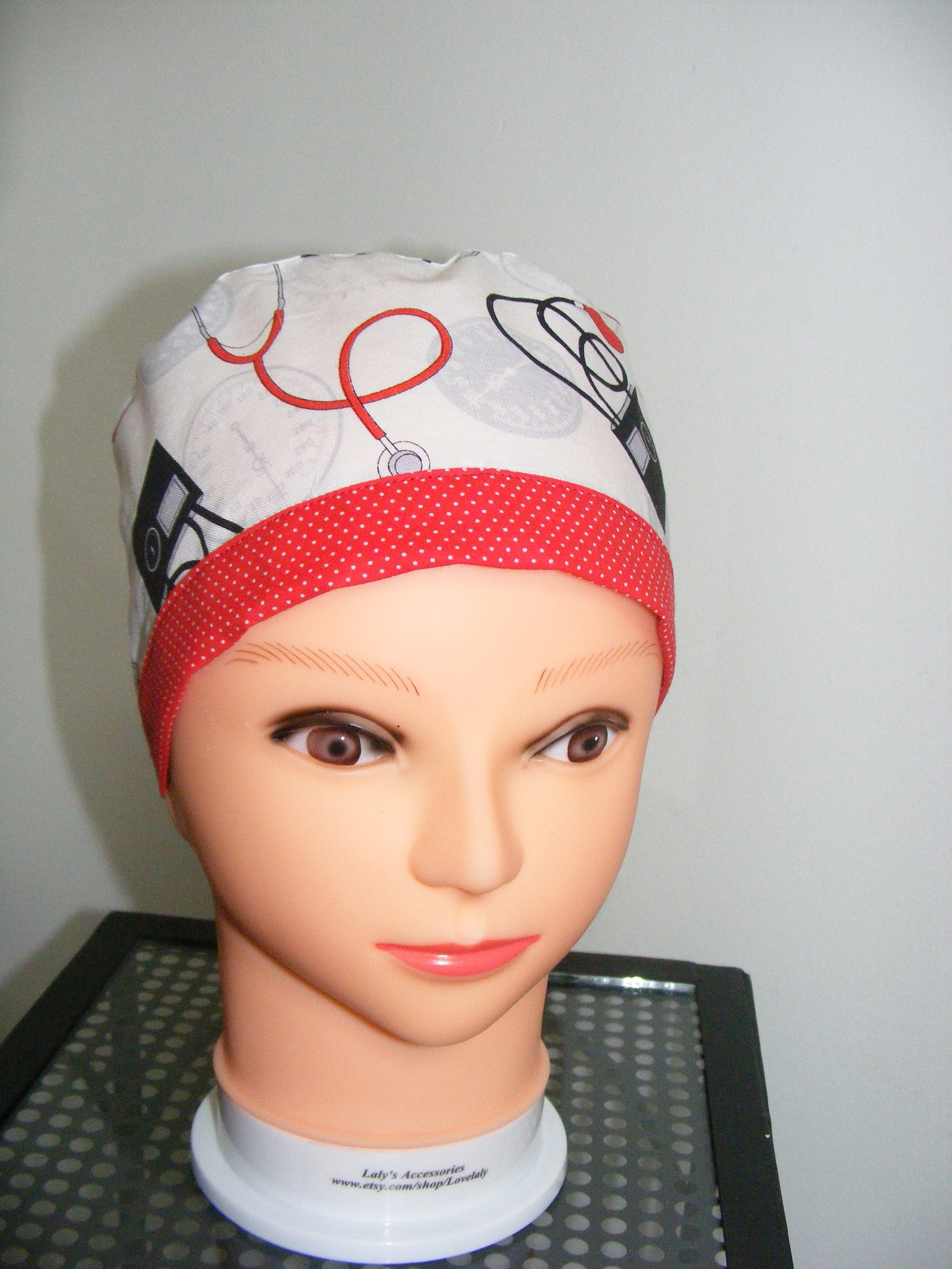 Nurse Cap Surgical Scrub Hat Red White Black Color Tie Back - Etsy