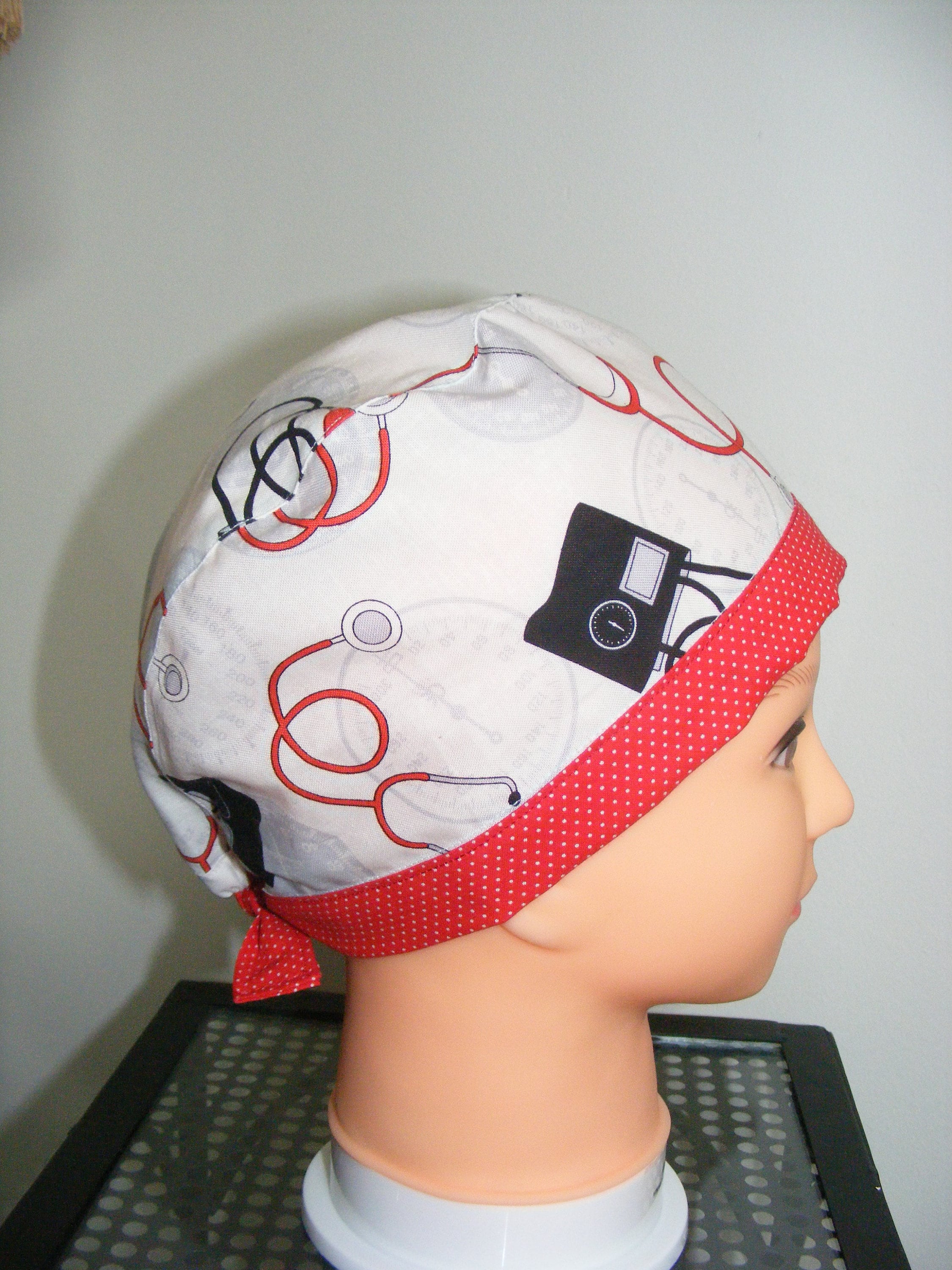 Nurse Cap Surgical Scrub Hat Red White Black Color Tie Back - Etsy