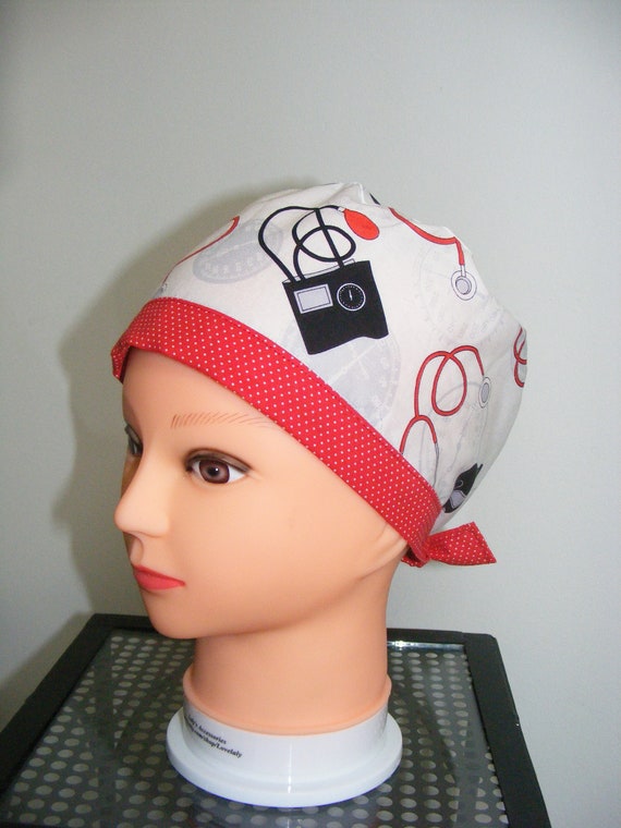 Nurse Cap Surgical Scrub Hat Red White Black Color Tie Back | Etsy