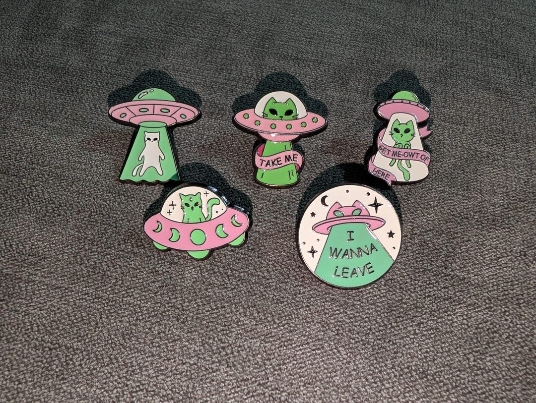 Space Alien Cat Pin Badges With Soft Rubber Backs - Etsy