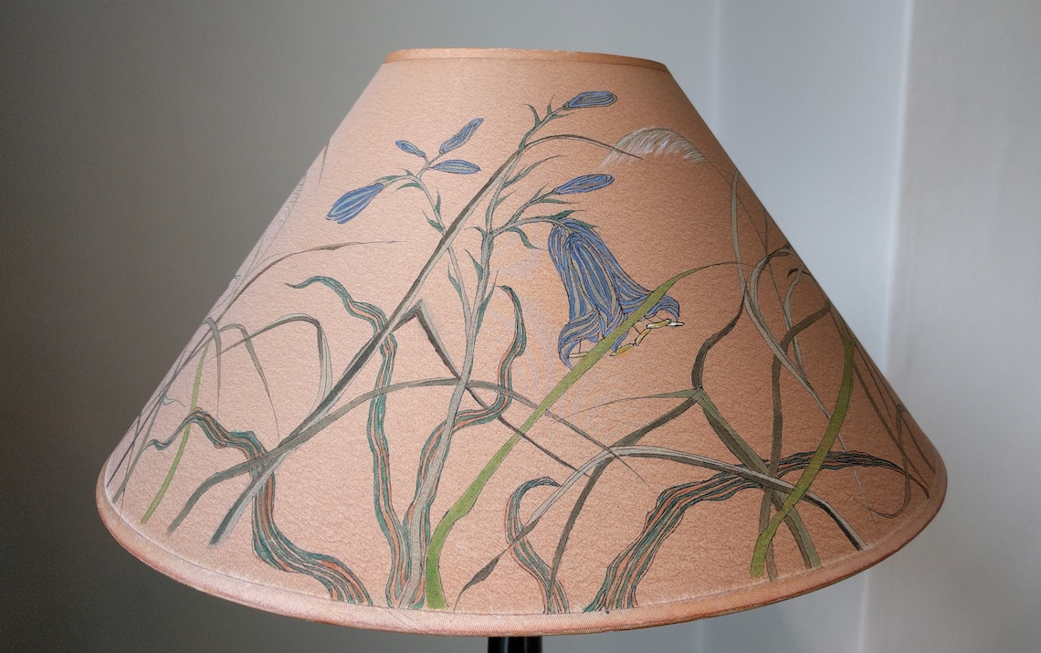 Art Nouveau Style Lamp Shade Hand Painted Lilies Grass Blades Mute ...