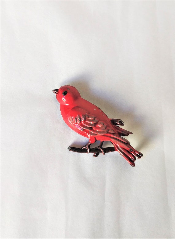 Rare antique red bird brooch - Victorian enameled bir… - Gem